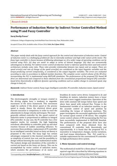 pdf performance of induction motor by indirect vector pressco