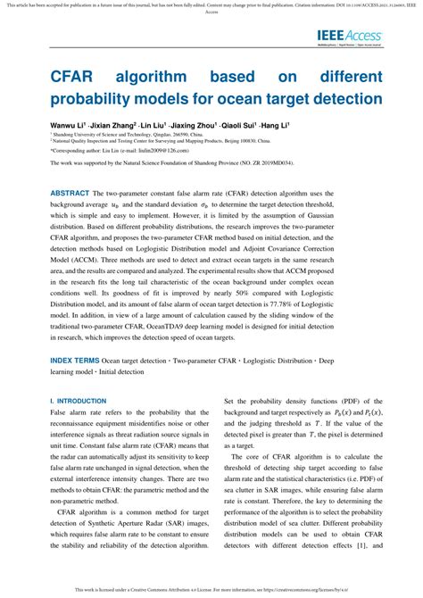 Pdf Cfar Algorithm Based On Different Probability Models For Ocean