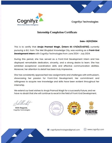 anuja wagh on linkedin frontenddevelopment internship cognifyz