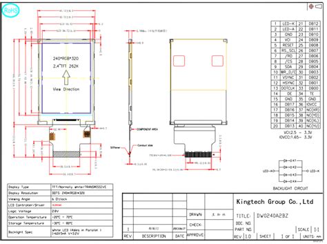 DW A BZ Inch Portrait Screen X QVGA Display MCU SPI RGB Interface ILI V LEDs