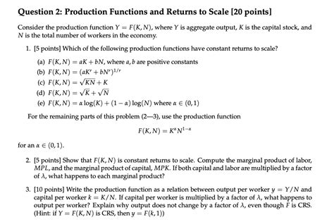 Solved Consider The Production Function Y F K N Where Y Is