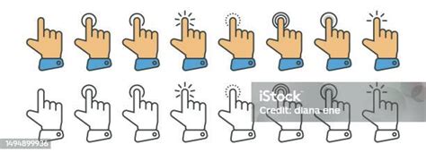 Hand Cursor Icon In Different Gestures Finger Mouse Cursor Clicking Cursor Vector Illustration