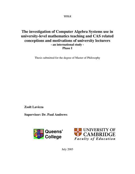 Pdf The Investigation Of Computer Algebra Systems Use In University Level Mathematics Teaching