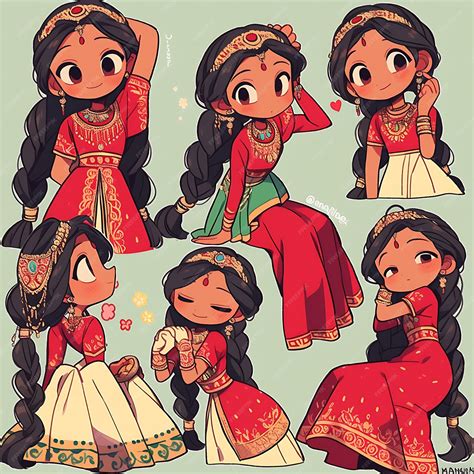 Premium Photo Colorful Female Chibi Kawaii Indian Kathak Vibrant