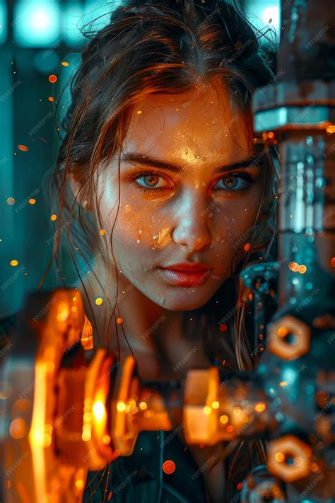 Premium Photo Enigmatic Woman With Sparkles In Futuristic Sci Fi Setting With Ambient Neon