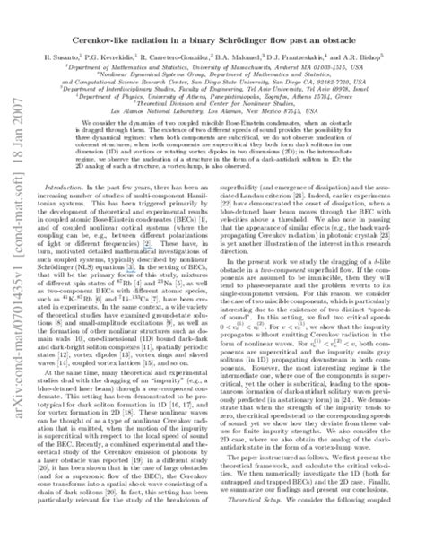 Pdf Čerenkov Like Radiation In A Binary Superfluid Flow Past An Obstacle
