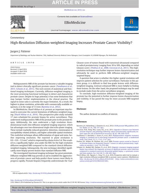 Pdf High Resolution Diffusion Weighted Imaging Increases Prostate Cancer Visibility