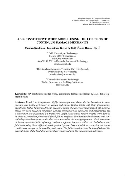 Pdf A 3d Constitutive Wood Model Using The Concepts Of Continuum