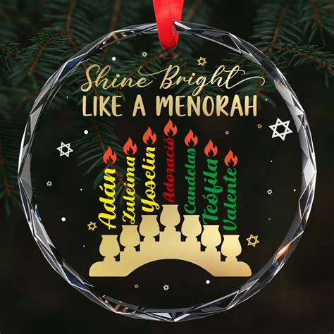 Shine Bright Like A Menorah Personalized Custom Circle Glass Ornament