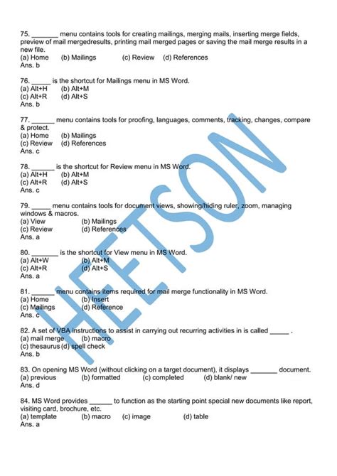 Ms Word Mcq Microsoft Office Related Question Pdf