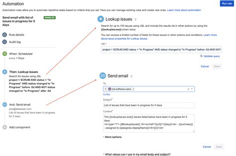 Automation For Jira How To Create A Rule That Sends The List Of Issues That Have Been In
