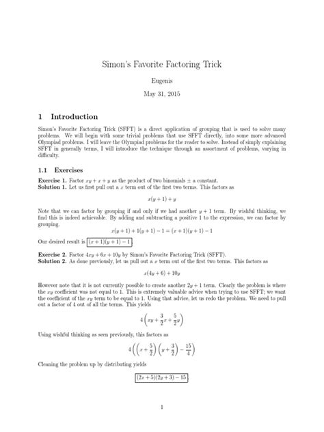 Simons Favorite Factoring Trick Eugenis May 31 2015 Pdf