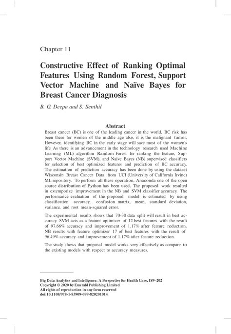 Pdf Constructive Effect Of Ranking Optimal Features Using Random Forest Supportvector Machine