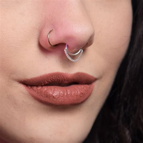 Minimal Chain Septum Nose Ring Silver Septum Piercing Septum Small