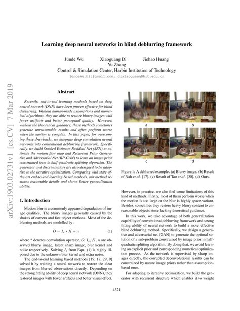 Learning Deep Neural Networks In Blind Deblurring Framework Deepai