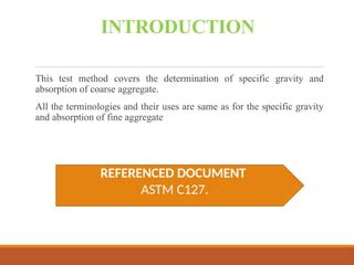 EXPERIMENT SPECIFIC GRAVITY ABSORPTION CAPACITY OF COARSE AGGREGATE Pptx