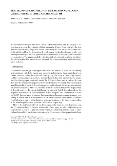 Pdf Electromagnetic Fields In Linear And Nonlinear Chiral Media A Time Domain Analysis