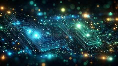 A Glowing Digital Wave Of Interconnected Circuits And Particles Ai Generated Stock Illustration