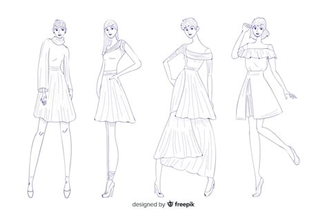 모델 패션 스케치 모음 무료 벡터