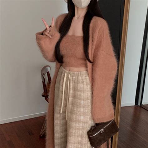 포스티 가디건세트밍크퍼 롱 가디건크롭 이너 나시 투피스 세트 Zs127004t