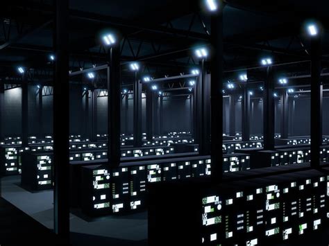 빅 데이터 랙이 있는 온라인 연결 데이터 센터 네트워킹 개념을 위한 캐비닛에 호스팅 서버가 있는 최신 서버 룸 클라우드 컴퓨팅 저장실 인공 지능 프리미엄 사진