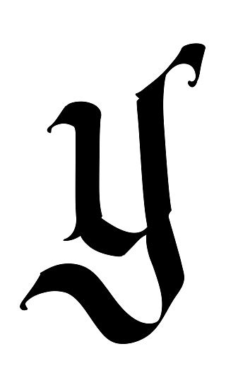 고딕 양식의 문자 Y 벡터 알파벳 기호는 흰색 배경에서 격리됩니다 서예와 글자 중세 라틴어 문자 회사의 로고 모노그램 문신에 대한 우아한 글꼴 고딕 양식에 대한 스톡 벡터