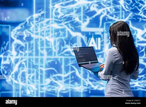 Computer Scientist Working On Laptop Programming Artificial Intelligence Computing Simulating