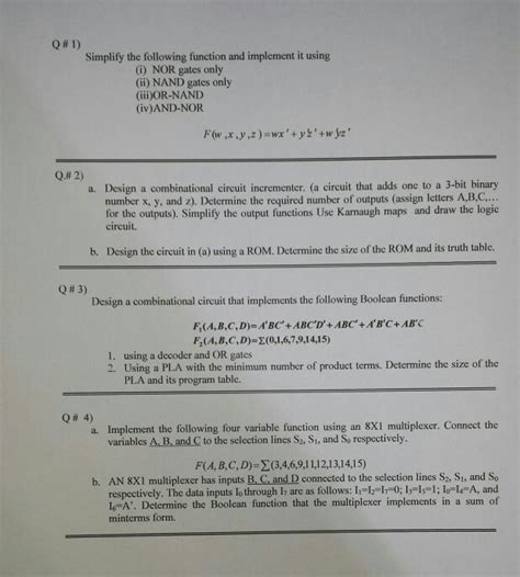 Solved Q1 Simplify The Following Function And Implement It