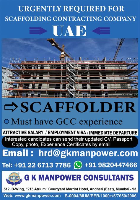 Urgent Requirement For Scaffolder In Uae Immediate Departure Gulf