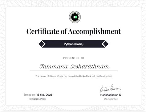 🎉thrilled To Share That Ive Earned My Python Basics Certificate From Hackerrank This Is A