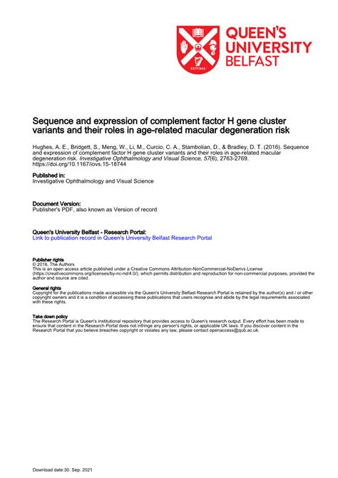 Sequence And Expression Of Complement Factor H Gene Cluster Variants