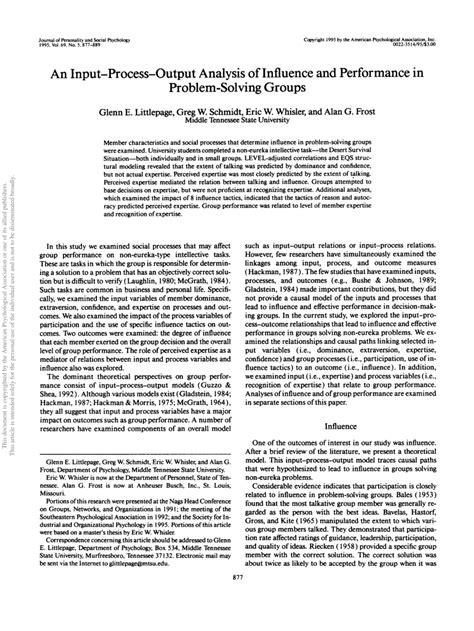 An Input Process Output Analysis Of Influence And Performance In Problem Solving Groups