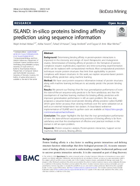 Pdf Island In Silico Proteins Binding Affinity Prediction Using