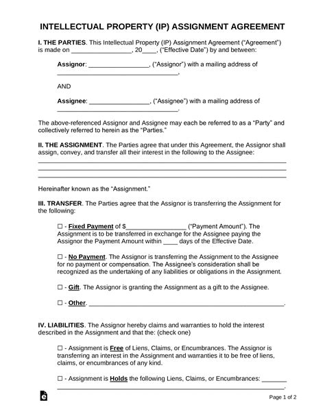 free intellectual property ip assignment agreement pdf word eforms