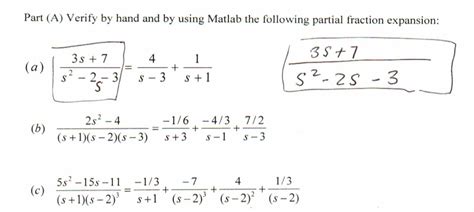 Solved Part A Verify By Hand And By Using Matlab The