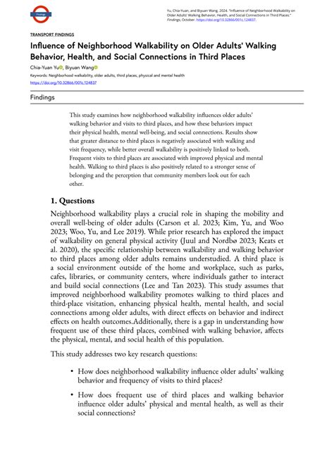 Pdf Influence Of Neighborhood Walkability On Older Adults Walking Behavior Health And