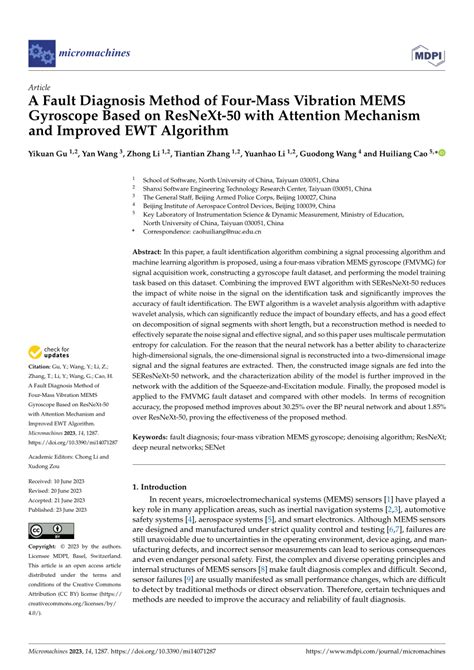 pdf a fault diagnosis method of four mass vibration mems gyroscope