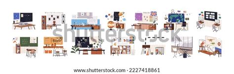 Classrooms Interiors Set Empty Classes Study Stock Vector Royalty Free
