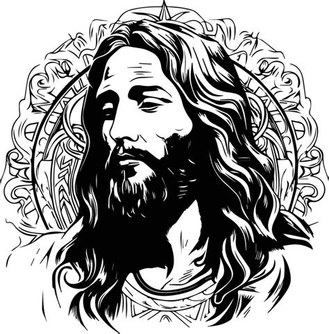 Jesus Christ Face Black And White Hand Drawn Vector Illustration Or