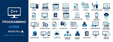 Programming Coding Icon Set Including Program Learning Hacking Cloud