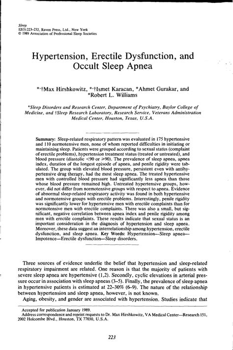 Pdf Hypertension Erectile Dysfunction And Occult Sleep Apnea