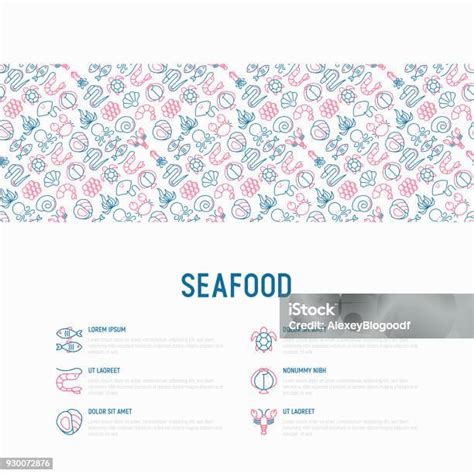 얇은 선 아이콘으로 해산물 개념 랍스터 생선 새우 낙 지 굴 장 어 해 초 게 진입로 거북 레스토랑 메뉴에 대 한 최신 벡터 일러스트입니다 개념에 대한 스톡 벡터 아트 및