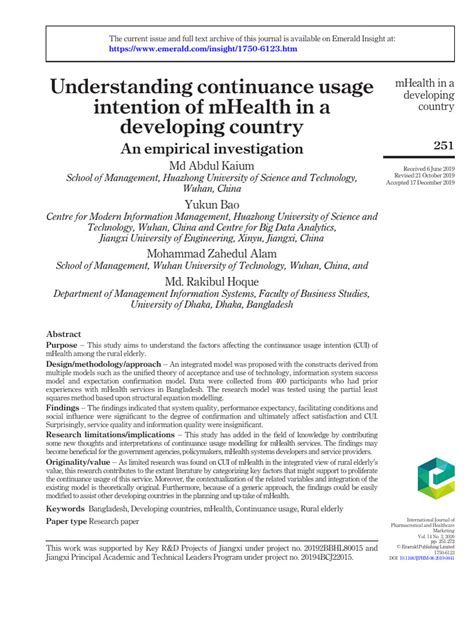 Understanding Continuance Usage Intention Of Mhealth In A Developing