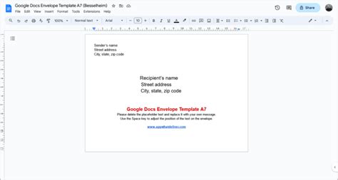 Google Docs Envelope Template All Sizes