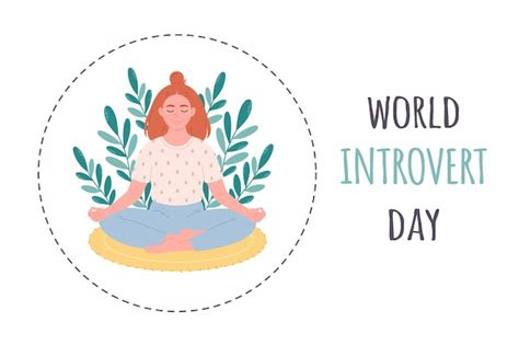 Premium Vector World Introvert Day Woman Sitting In Lotus Position