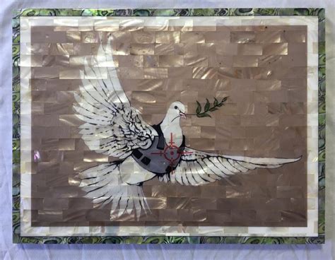 Banksy Mother Of Pearl Armored Peace Dove Bordered Frame The Wall Graffiti Shop Banksy Shop