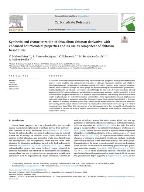 Pdf Synthesis And Characterization Of Thiazolium Chitosan Derivative With Enhanced