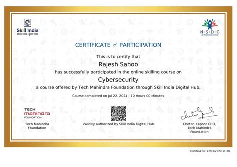 Rajesh Sahoo On Linkedin Cybersecurity Skilldevelopment Nsdc Techmahindrafoundation