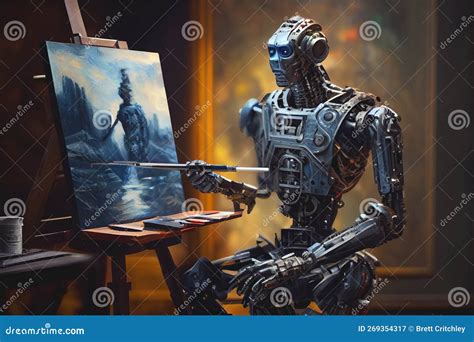 Futuristic Robot Painting Artificial Intelligence Ai Stock Illustration