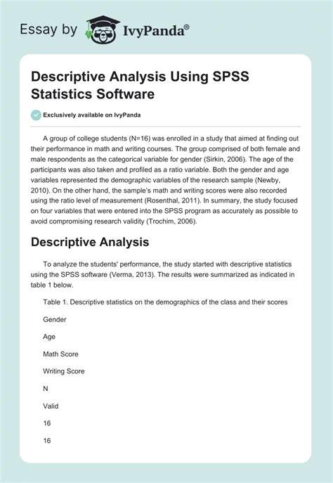 Descriptive Analysis With SPSS Statistics Software Words Coursework Example